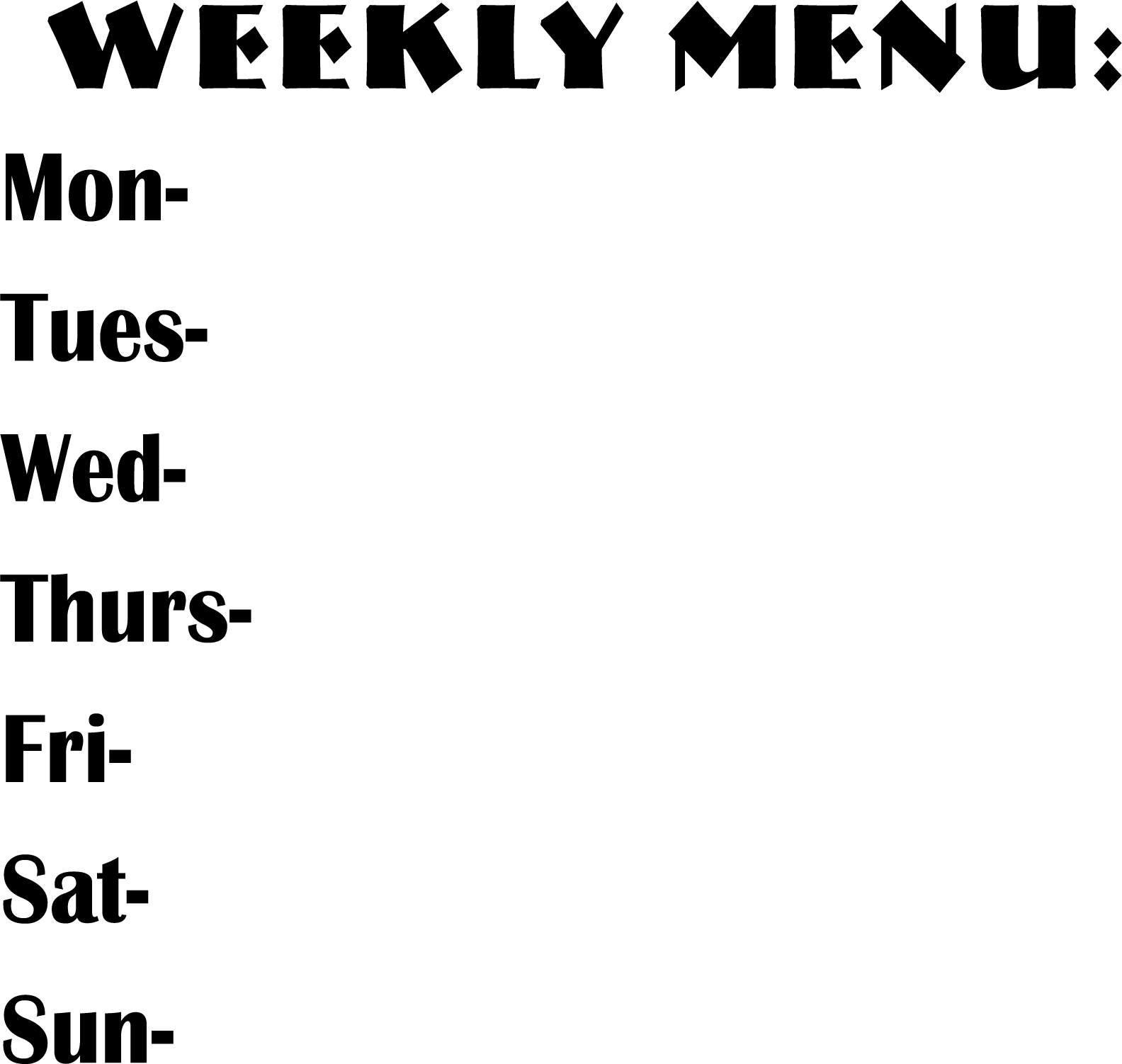 Weekly Menu Decal - Beautiful Wall Decals